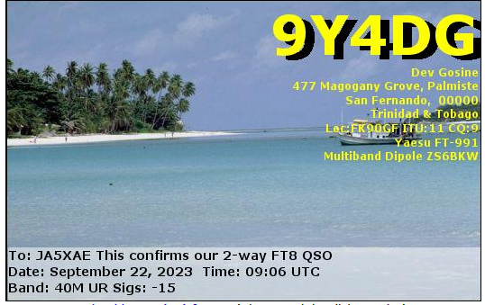 9Y4DG 40m FT8 eQSL CFM: 電波で巡る世界一周旅行 アマチュア無線DX通信 BLOG