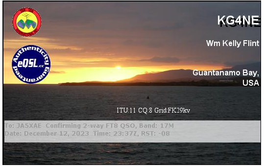 KG4NE 17m FT8 eQSL CFM: 電波で巡る世界一周旅行 アマチュア無線DX通信 BLOG
